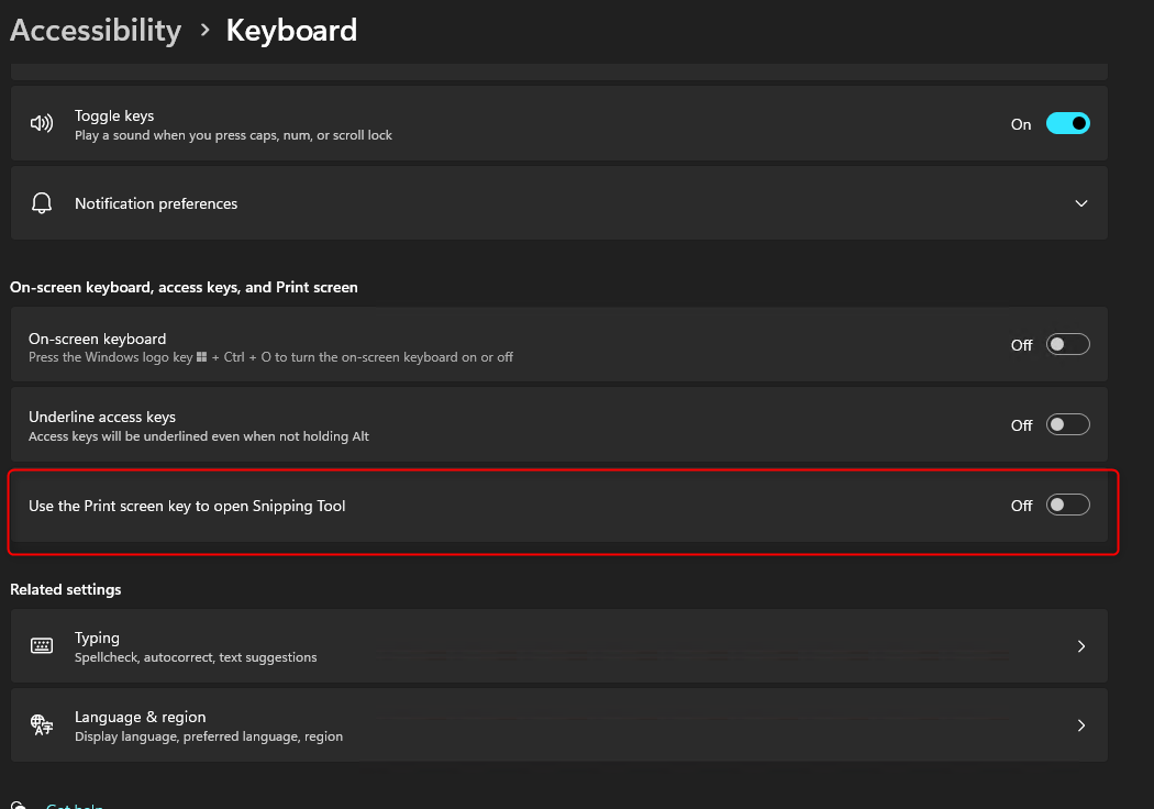 how to disable snipping tool hoykeys on windows 11 - Microsoft Q&A