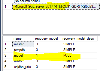 recovery model of model database - Microsoft Q&A