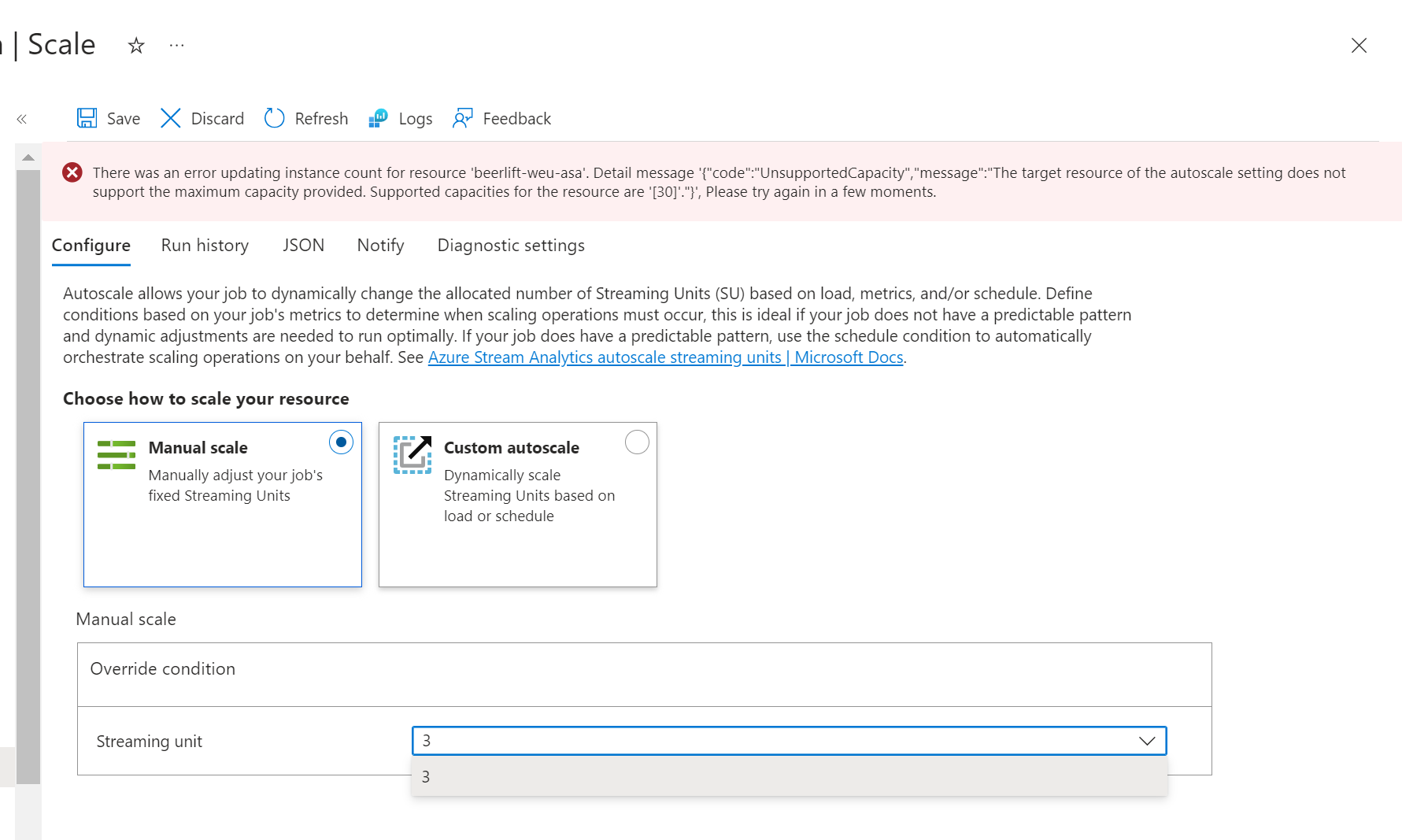 Cannot select other SU value for minimum/maximum other than the defult ...