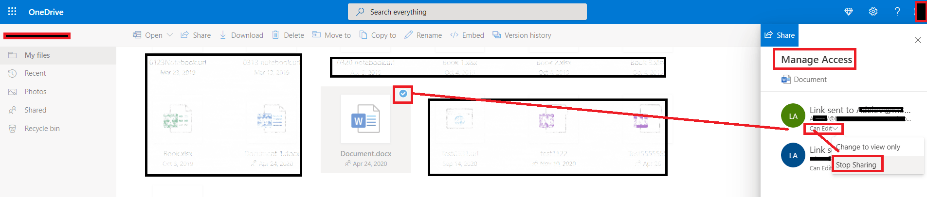 I cannot unshare content from/in my personal Onedrive - Microsoft Q&A