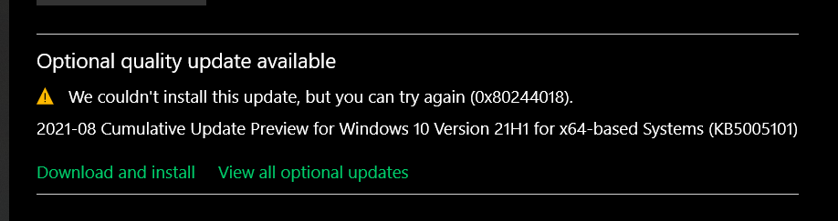 Problem about windows update (0x80244018) - Microsoft Q&A