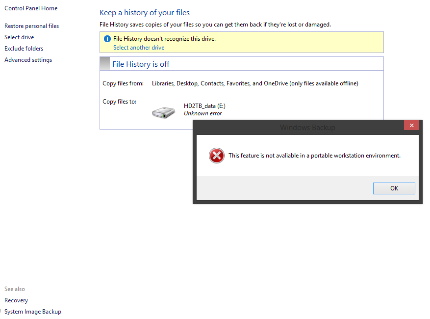 system image backup failed due to portable workstation environment ...