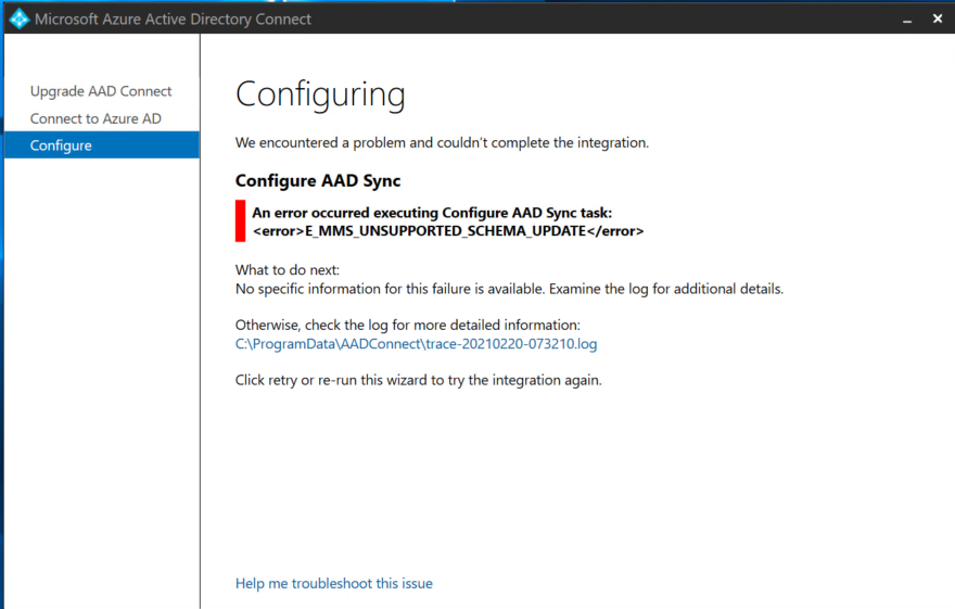 AAD Connect upgrade failing - Microsoft Q&A