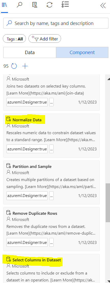 Couldn't find 'Select Columns in Dataset' and 'Normalize Data' modules ...
