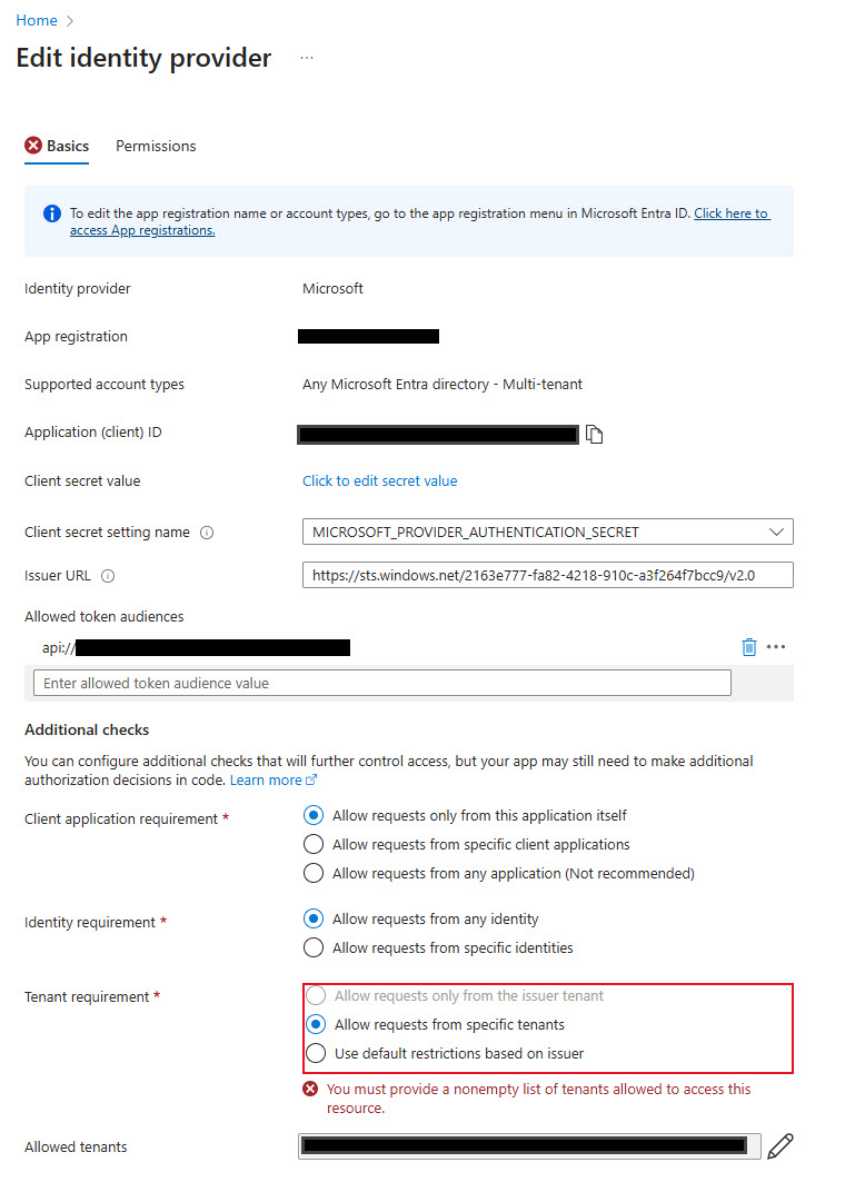 Azure Web App Easy Auth: ‘Allow Requests from Specific Tenants’ Setting ...