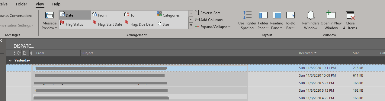 One line email view with preview on the right for Outlook in Office 365 ...