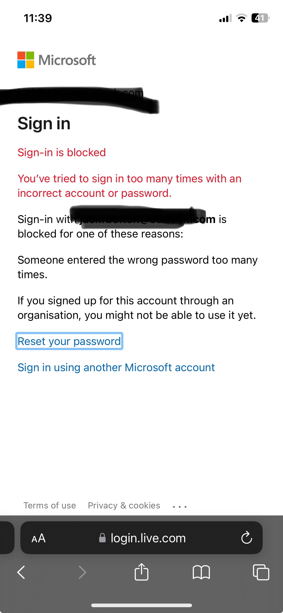 Sign in blocked and and don’t have enough information for account ...