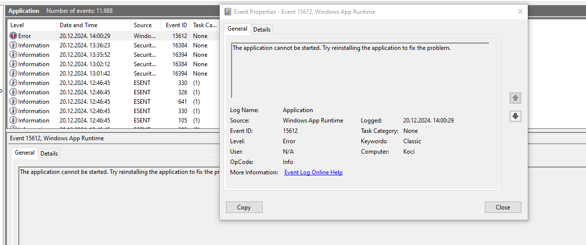 I have problem with microsoft windows app runtime dynamic dependency lifetime manager ...