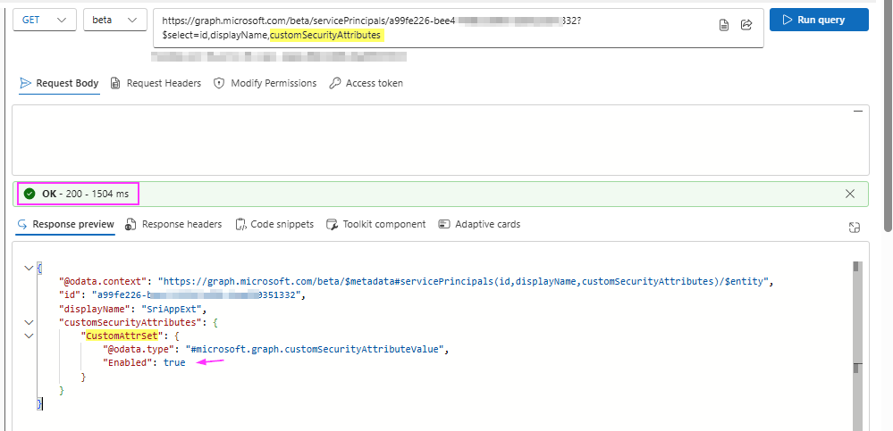 Not able to retrieve custom security attributes for my app - Microsoft Q&A