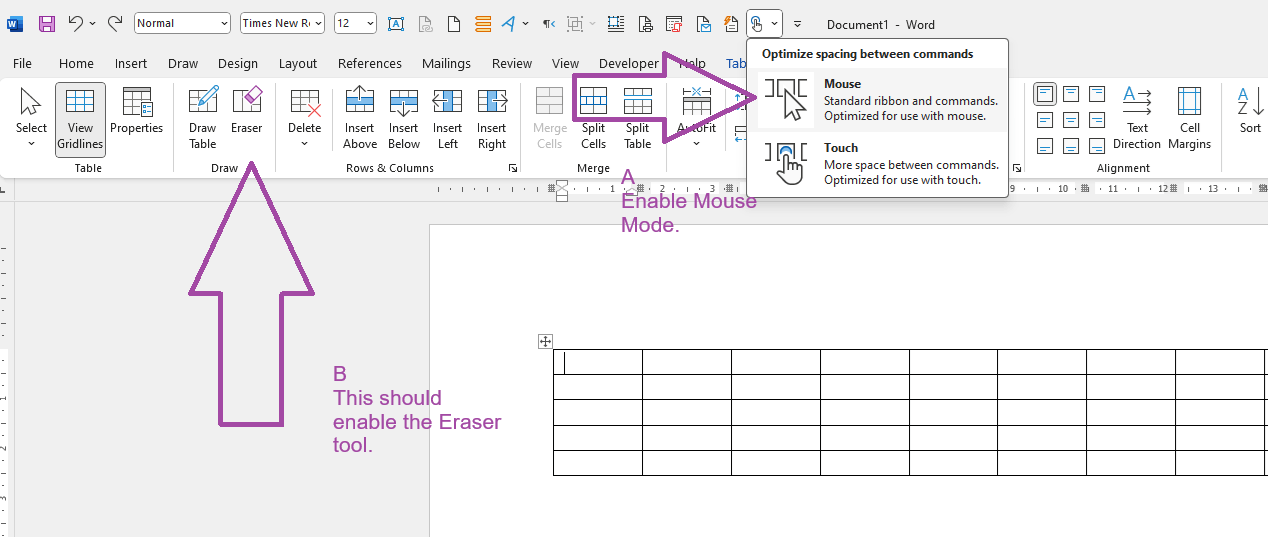 Word 365 table eraser has disappeared from Table Design/Layout tabs and ...