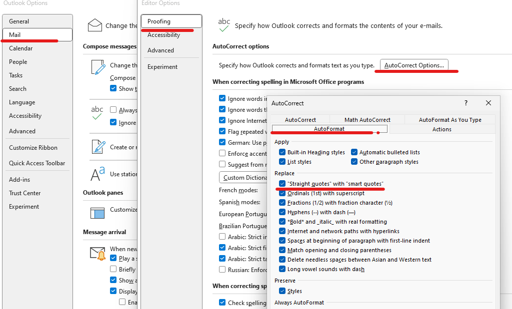 New Outlook: Change Straight Quotes to Smart Quotes. The text defaults ...