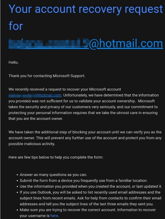 Account Recovery Request - Microsoft Q&A