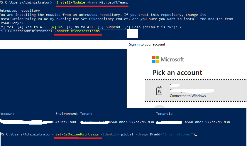 Set-CsOnlinePstnUsage command not working application based login ...
