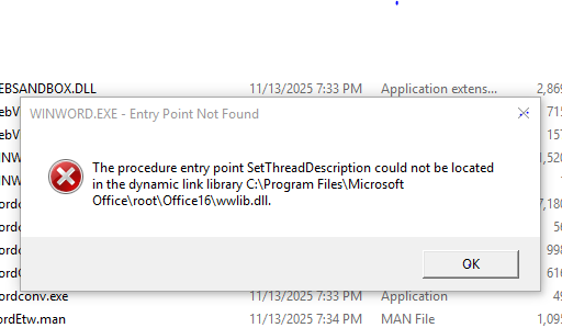 Can't open Word because WINWORD.EXE - Entry Point Not Found - Microsoft Q&A