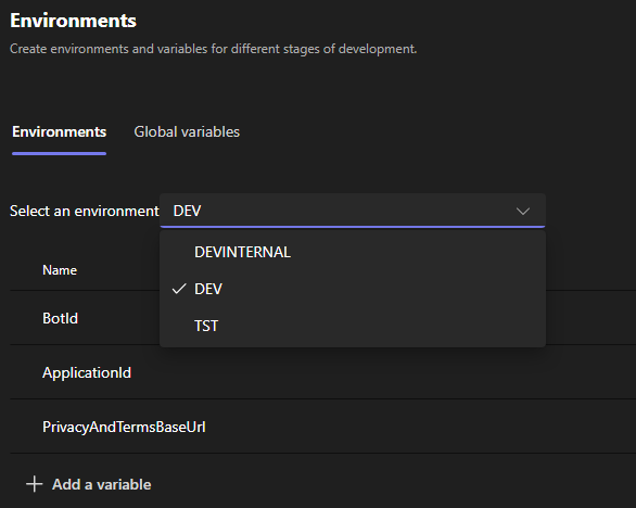 Using Bot app feature per environment in Microsoft Teams Developer Portal - Microsoft Q&A