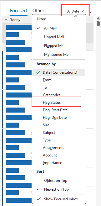 I cant get my flagged messages to stay at the top of my Inbox ...