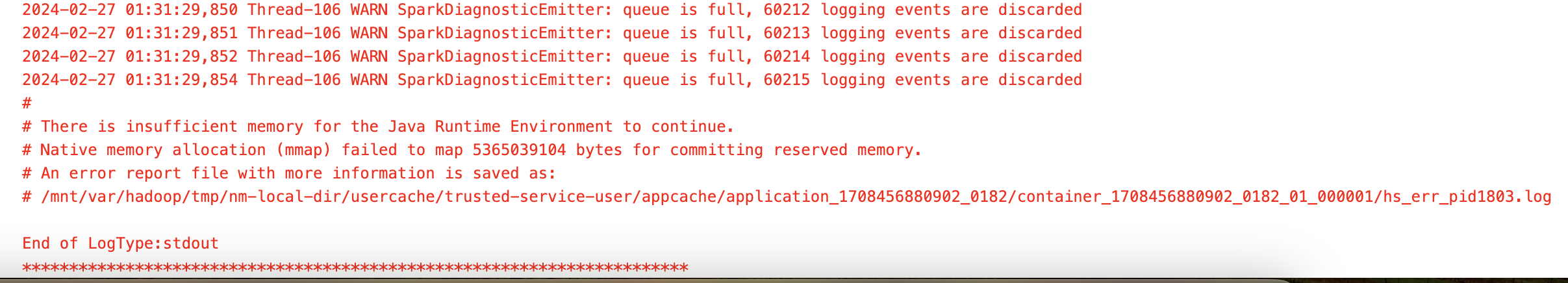 Received Error: Spark_Ambiguous_NonJvmUserApp_FailedContainerLaunch in Synapse - Microsoft Q&A
