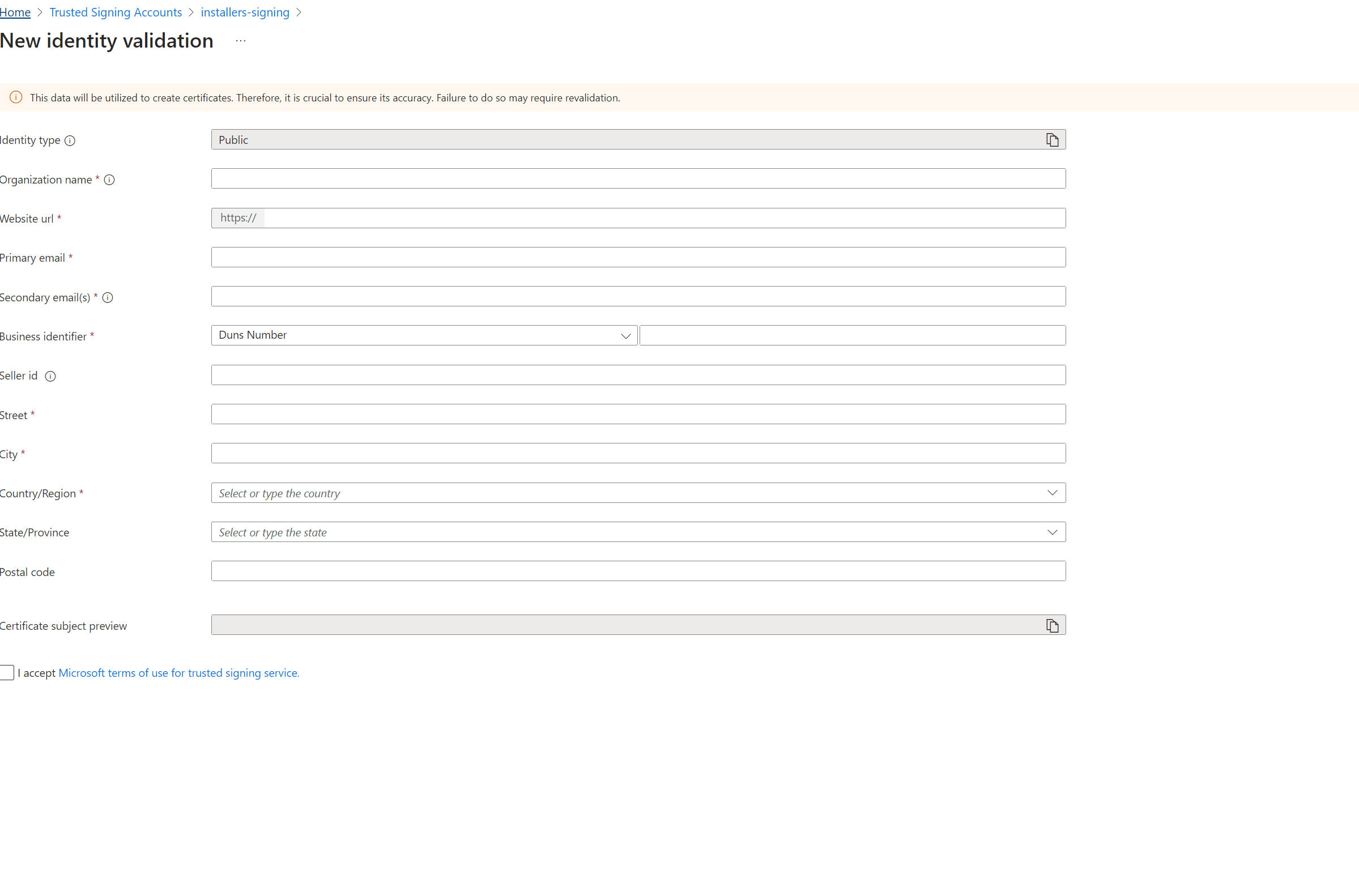 Trusted signing identity validation requires additional documents - Microsoft Q&A