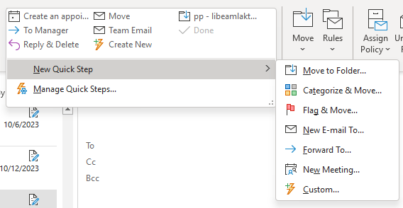 Outlook Item List - email quick actions/options - Microsoft Q&A