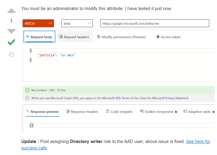 Authorization_RequestDenied on setting value for user key object using Microsoft Graph ...