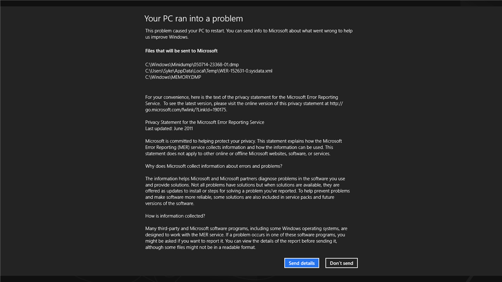 Your PC Ran into a problem and caused it to restart? - Microsoft Q&A