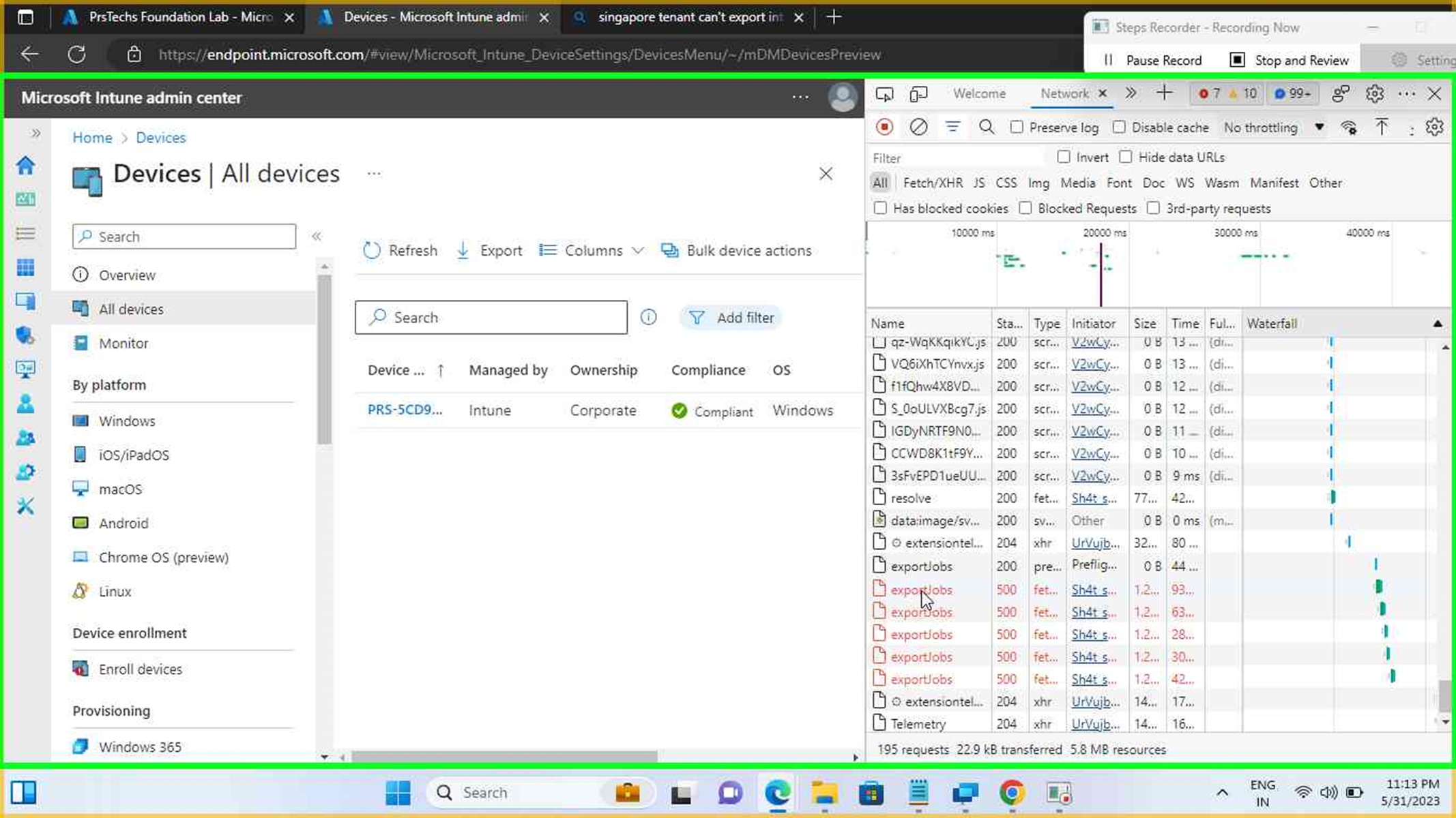 unable to export reports from Intune Device compliance - Microsoft Q&A