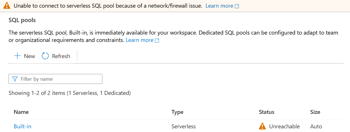 Network/Firewall issue for Azure Synapse Analytics SQL pool - Microsoft Q&A