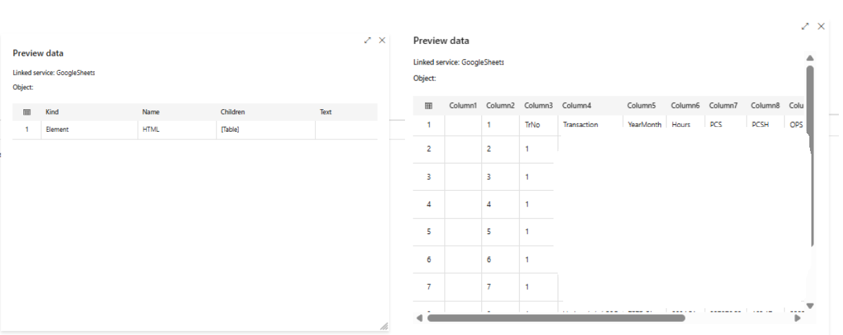 Google Sheet to ADF using Web Table connector problem - Microsoft Q&A