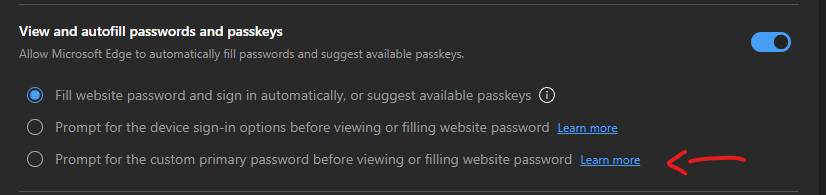can i make edge to require a different pasword then the windows sign in ...