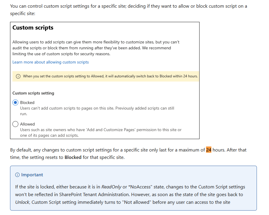Unable to allow custom scripts for SharePoint site in admin tenant - Microsoft Q&A