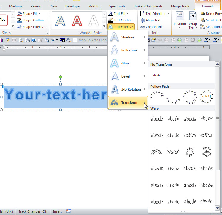 How do you arc word art in word 2013 - Microsoft Q&A