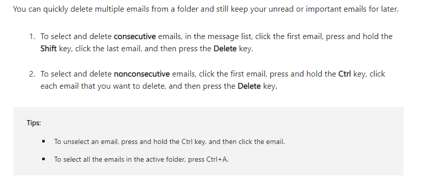 Deleting entire emails from a start date to an end date - Microsoft Q&A