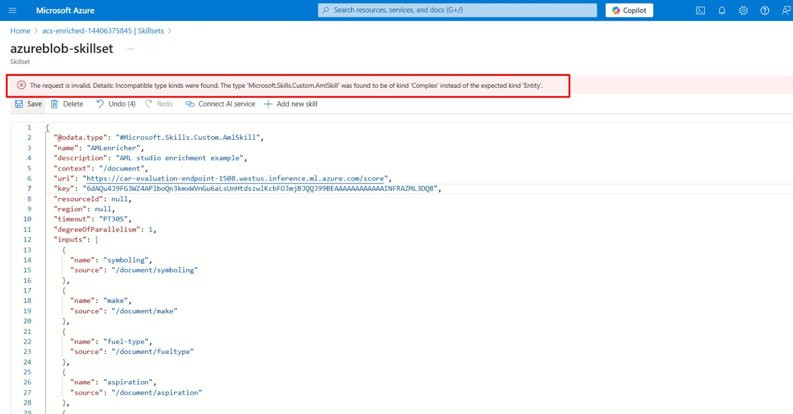 Issue with Custom AML Skill in Azure Cognitive Search Lab – Step 10 ... Issue with Custom AML Skill in Azure Cognitive Search Lab – Step 10 ...