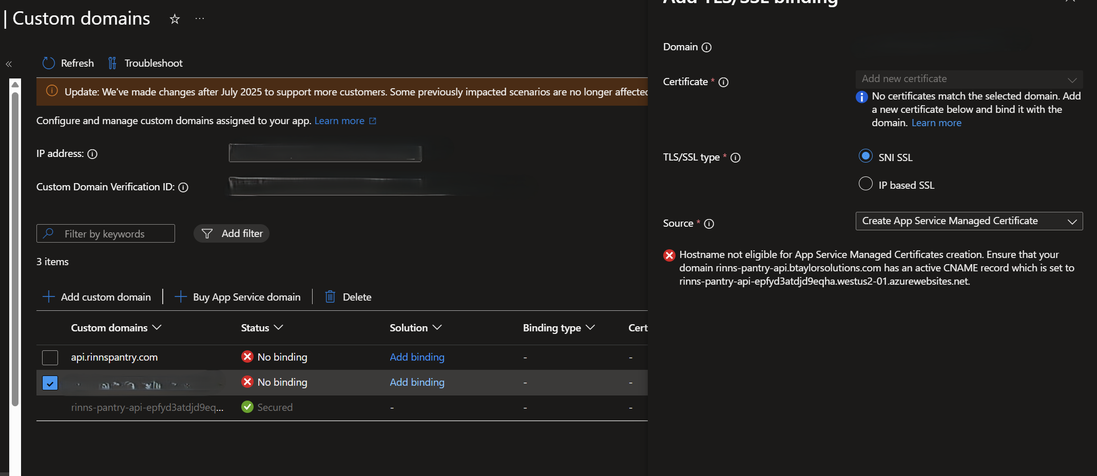 Cannot create Managed Certificate for Custom Domain - Microsoft Q&A