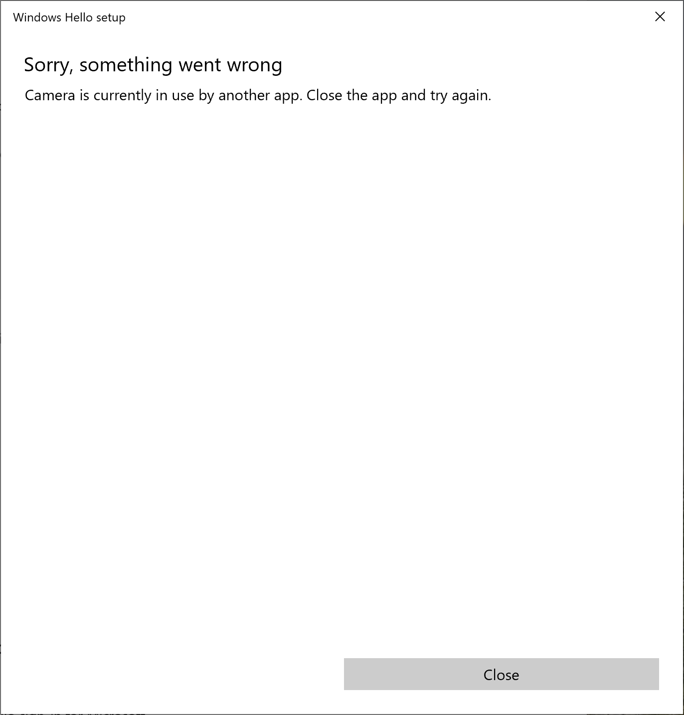 Windows Hello setup freezes with a blank screen after clicking "Set up ...