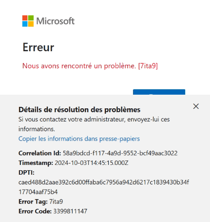 O365 - Erreur 7ita9 - Microsoft Q&A