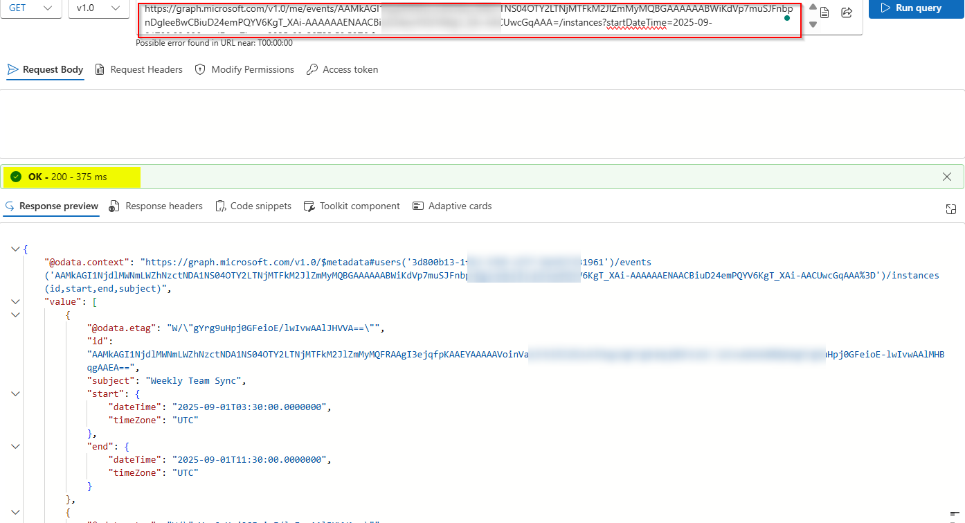 Does Create Event Graph Api Support For Creating Recurring Event With Exception Dateexdate And