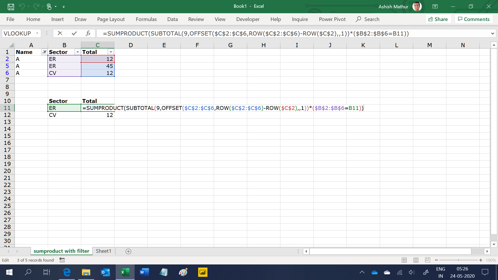 Sum(if) from only filtered range - Microsoft Q&A