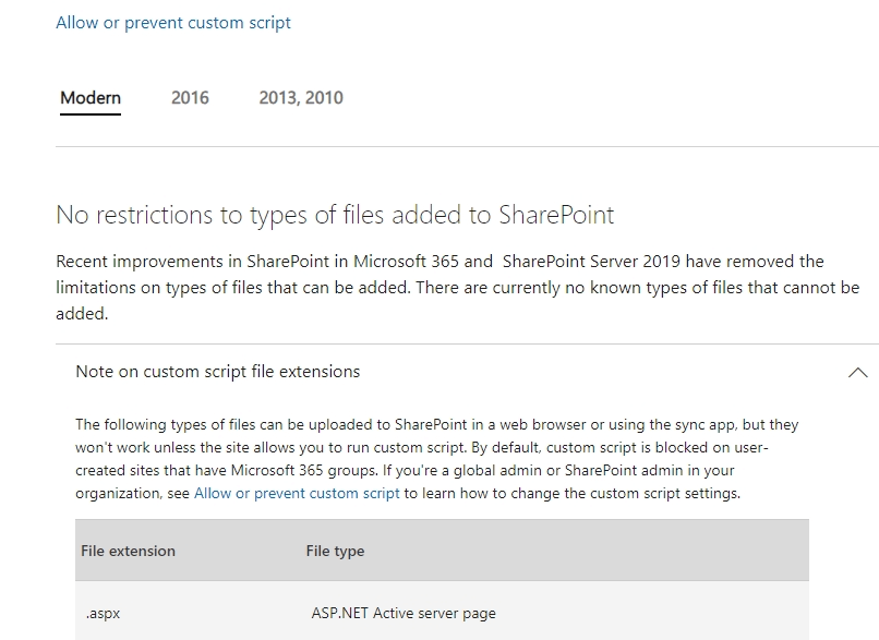 Can't upload an ASPX file to SharePoint Online - Microsoft Q&A