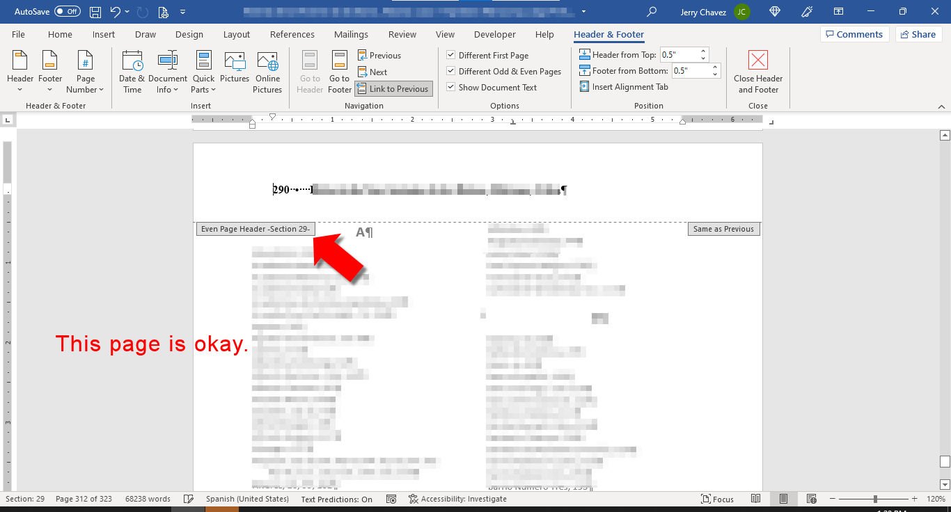 Problem - Word > Header, Different Odd Pages > Sections and Headings on ...