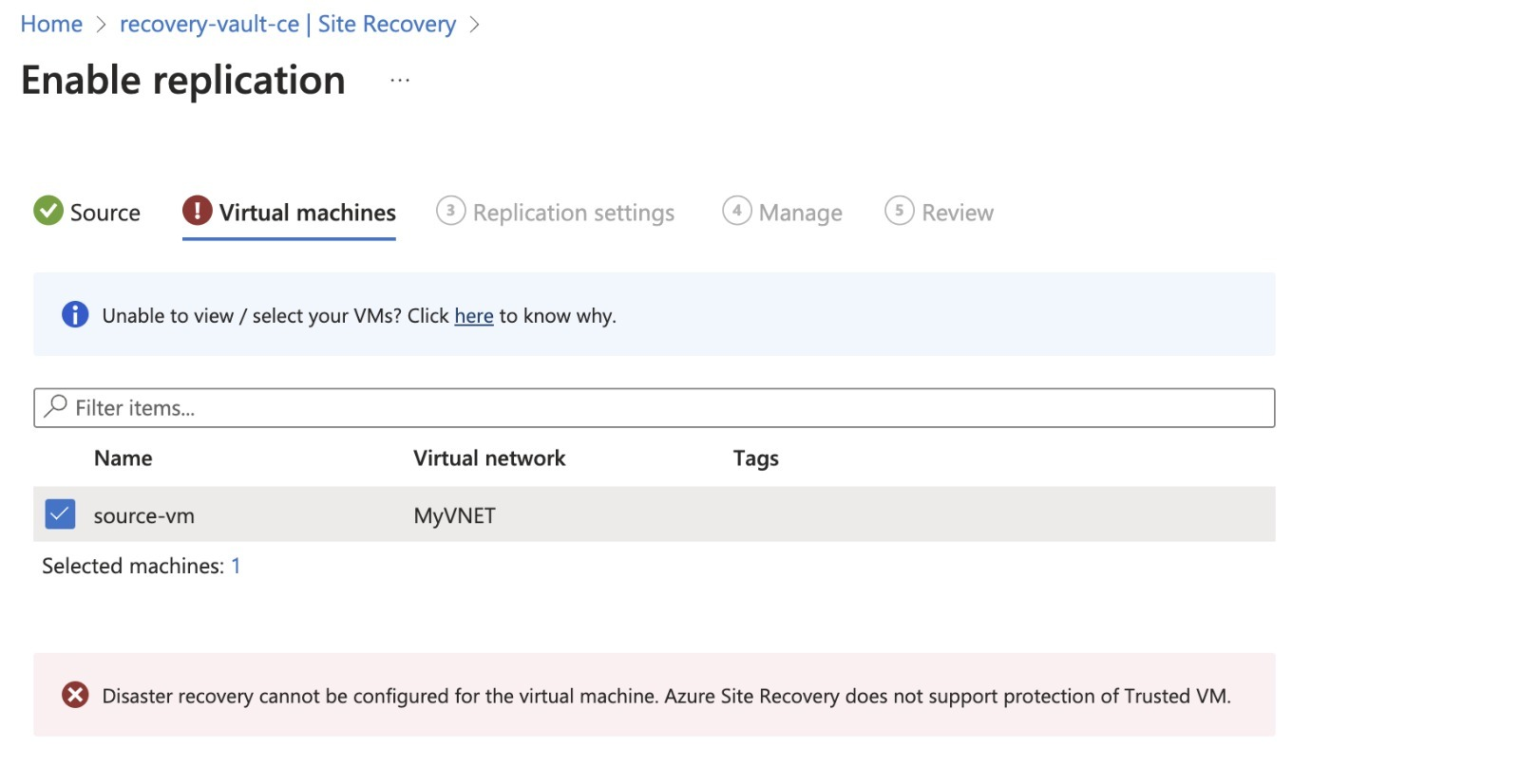Azure Site Recovery - DR - VM error - Trusted VM - Microsoft Q&A