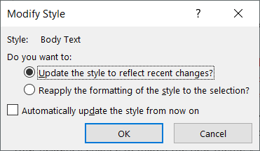 Is there a way to make "Reapply the formatting of the style to the ...