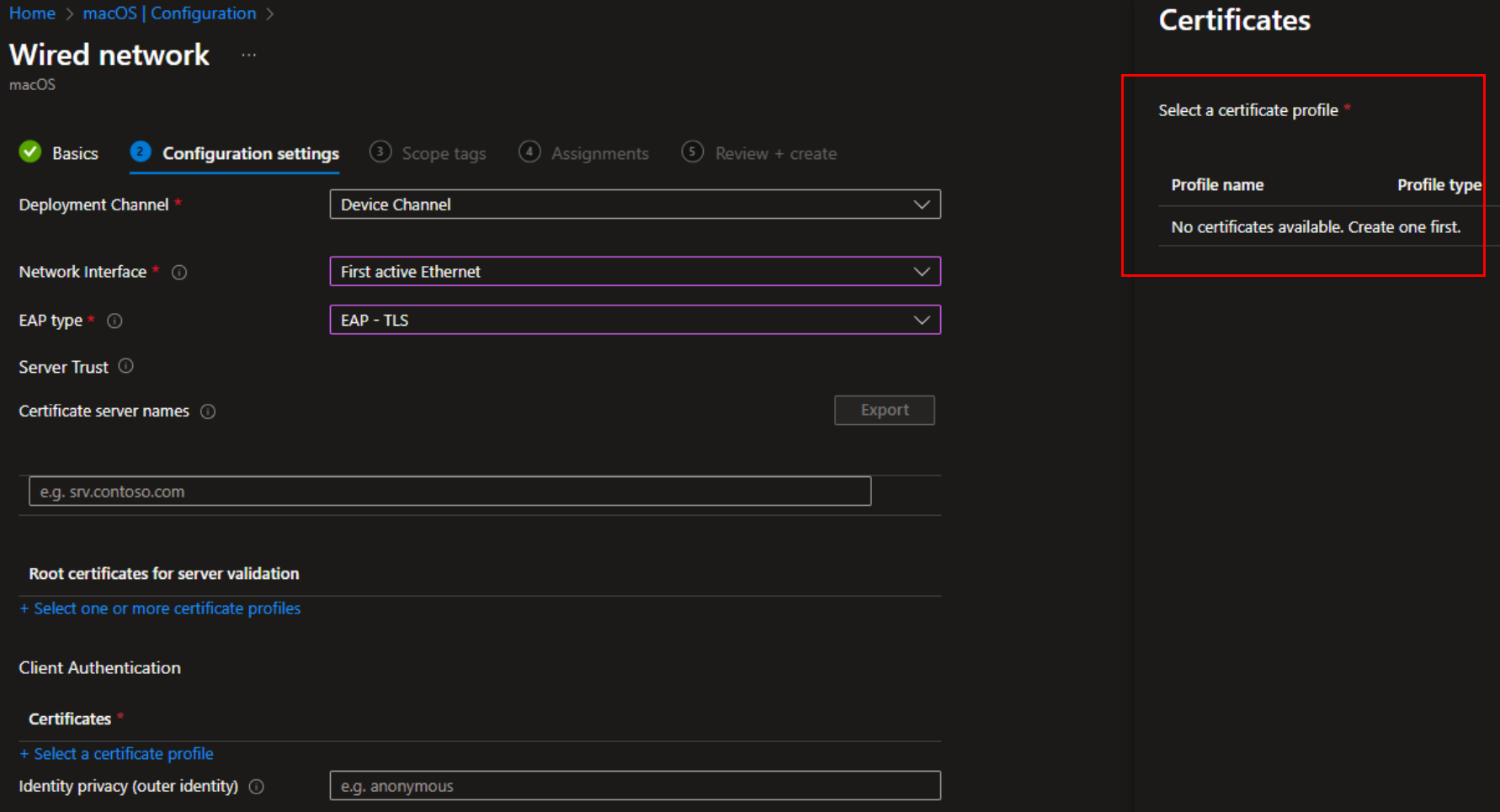 Cannot use PKCS Cert Profile for Wired network profile (MacOS) in ...