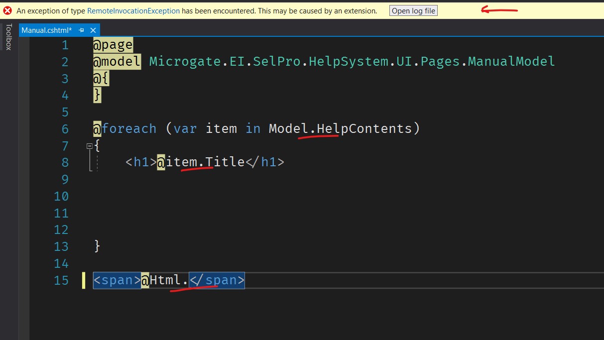 No Intellisense In Razor Pages Due Remoteinvocationexception Microsoft Qanda