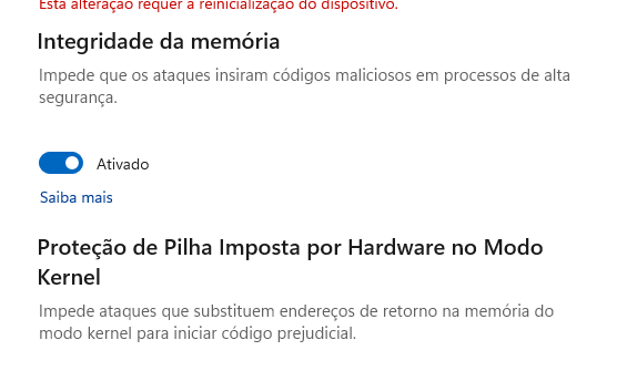 como corrigir erro do hvci que ativa porem quando o pc reinicia ele ...