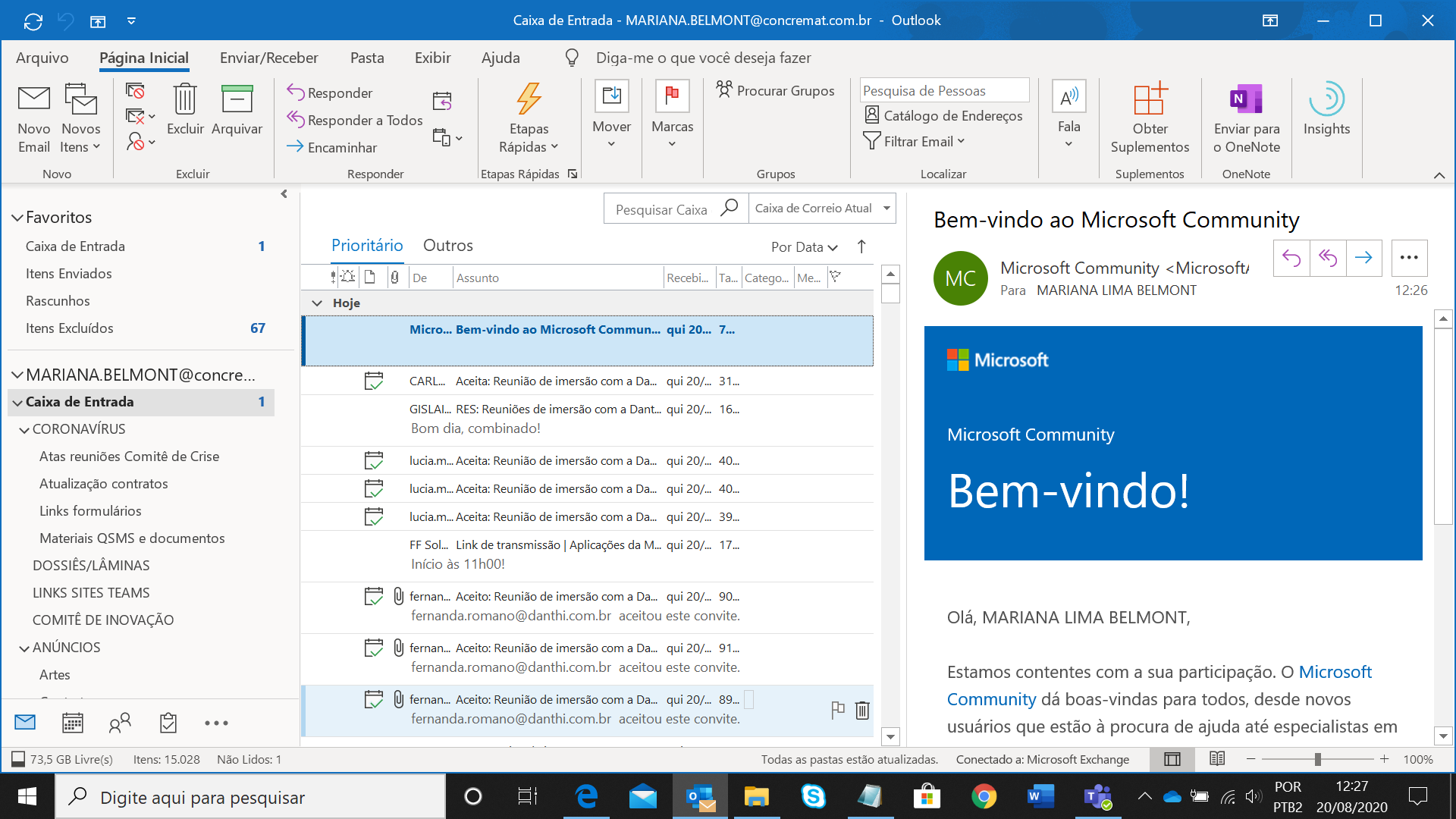 O layout de exibição do meu Outlook mudou e não estou conseguindo ...