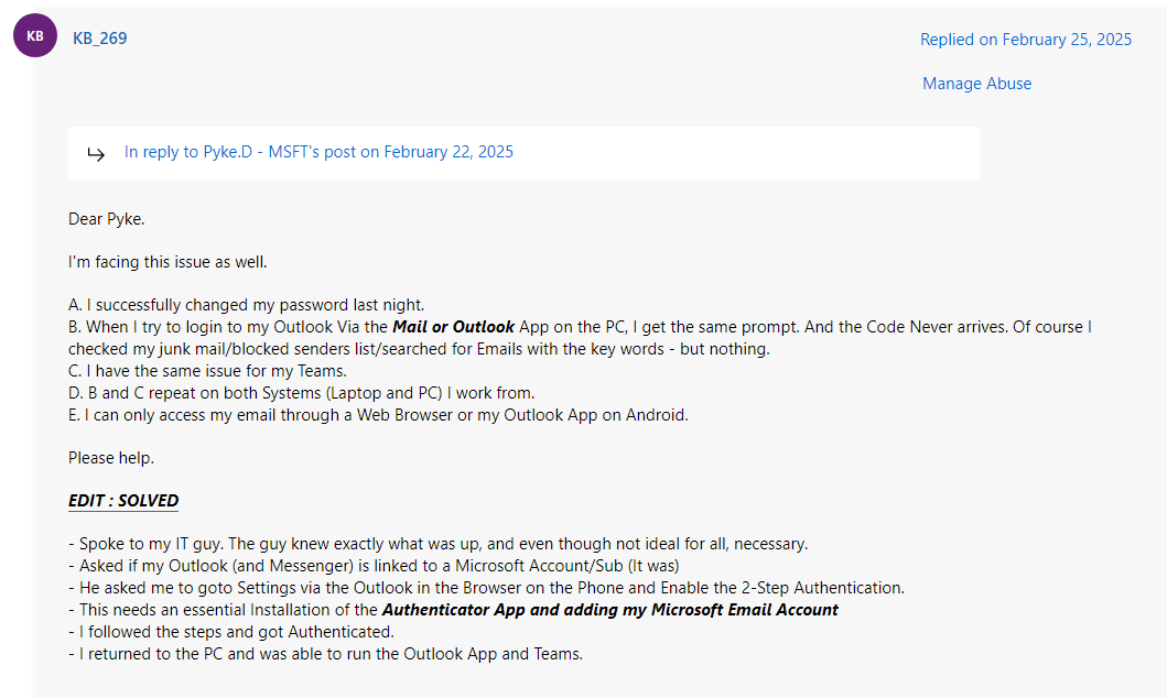 Verification code email not received and cannot sign in into new device - Microsoft Q&A