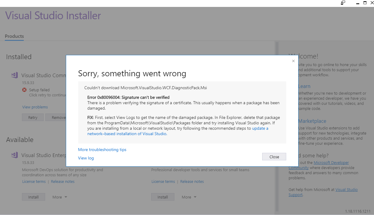 Visual Studio 2017 Community install error - Couldn't download ... Visual Studio 2017 Community install error - Couldn't download ...