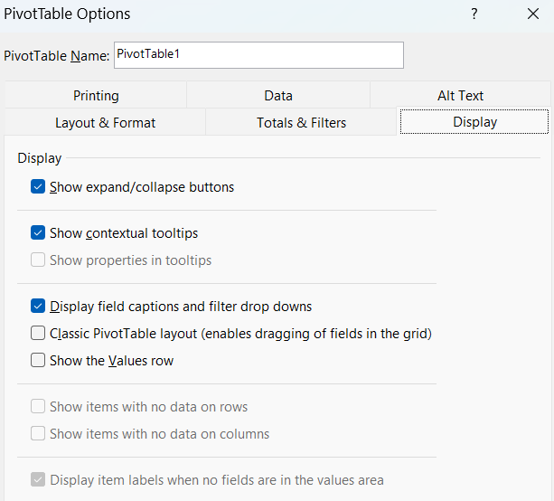 PivotTable: I can't seem to be able to leave rows in the Pivot Table ...