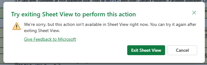 Cannot add rows in sheet view/temporary View in excel web. Others can ...